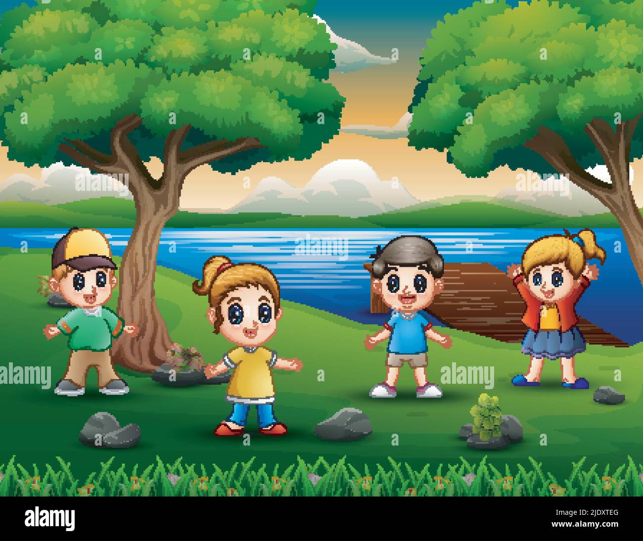 Beautiful riverside landscape in Stock Vector Images - Alamy