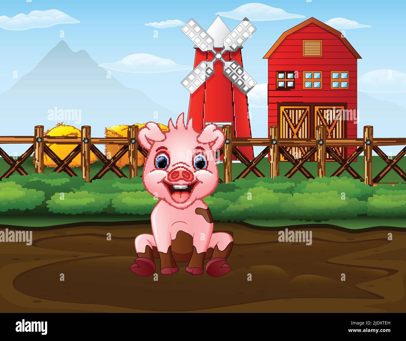 Cartoon bad pig in the farm background Stock Vector Image & Art - Alamy