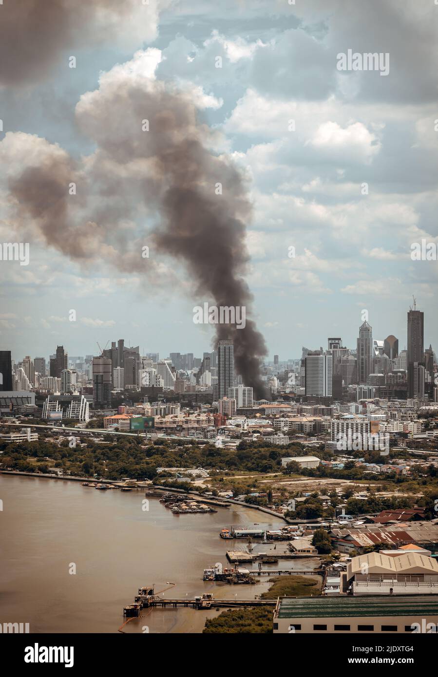Bangkok, Thailand - 21 Jun, 2022 : Plume of black smoke clouds from ...