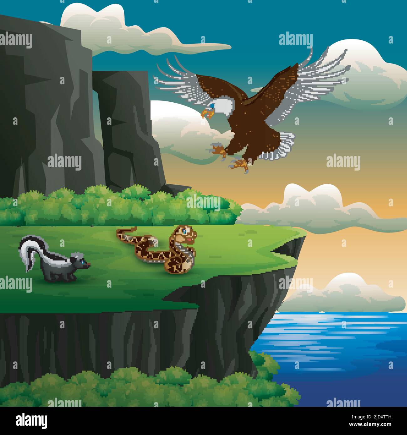 Cartoon different animal on the cliff Stock Vector Image & Art - Alamy