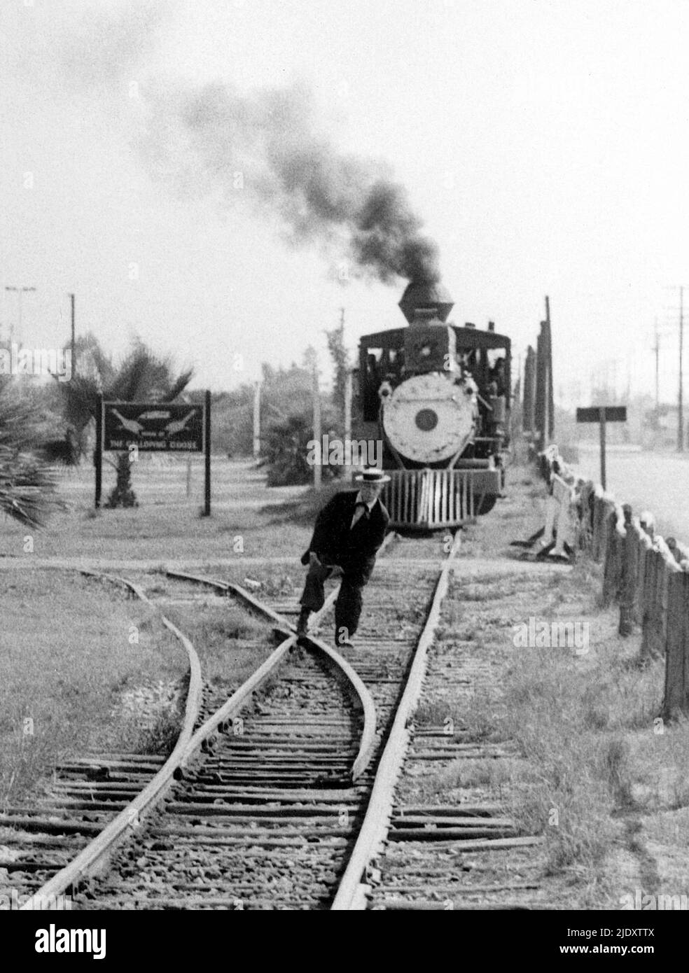 Keaton getting his foot stuck in railroad tracks at Knott's Berry Farm ...