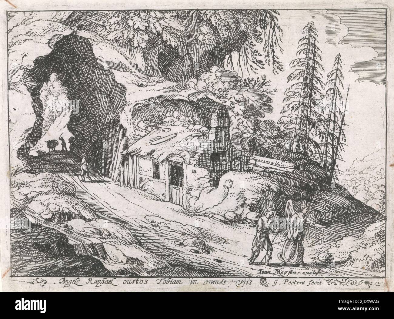 Landscape with Tobias and Archangel Raphael, Landscape with a hut ...