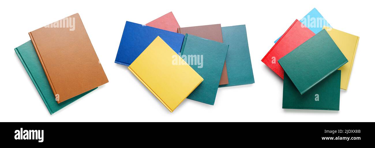 Set of different books on white background, top view Stock Photo - Alamy