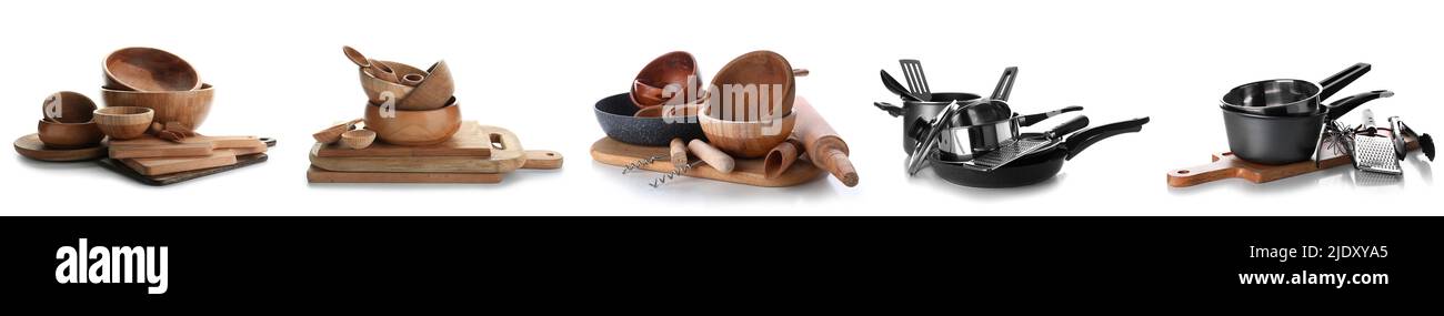 Set of kitchen utensils on white background Stock Photo - Alamy