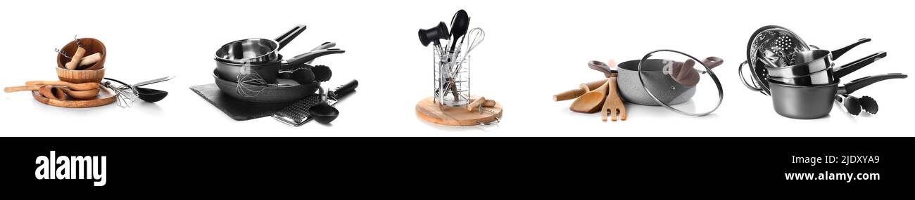 Set of kitchen utensils on white background Stock Photo - Alamy