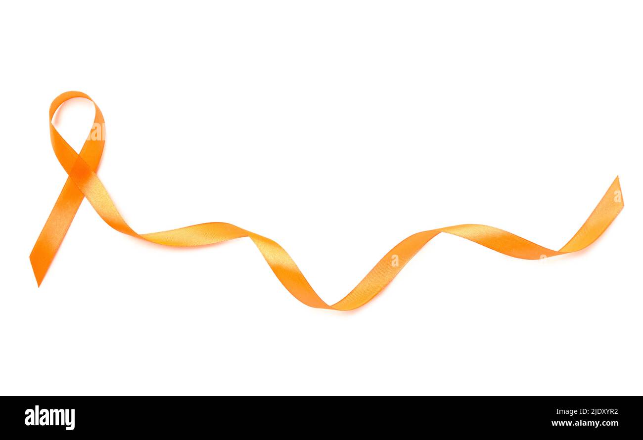 Orange ribbon on white background. Kidney cancer concept Stock Photo ...