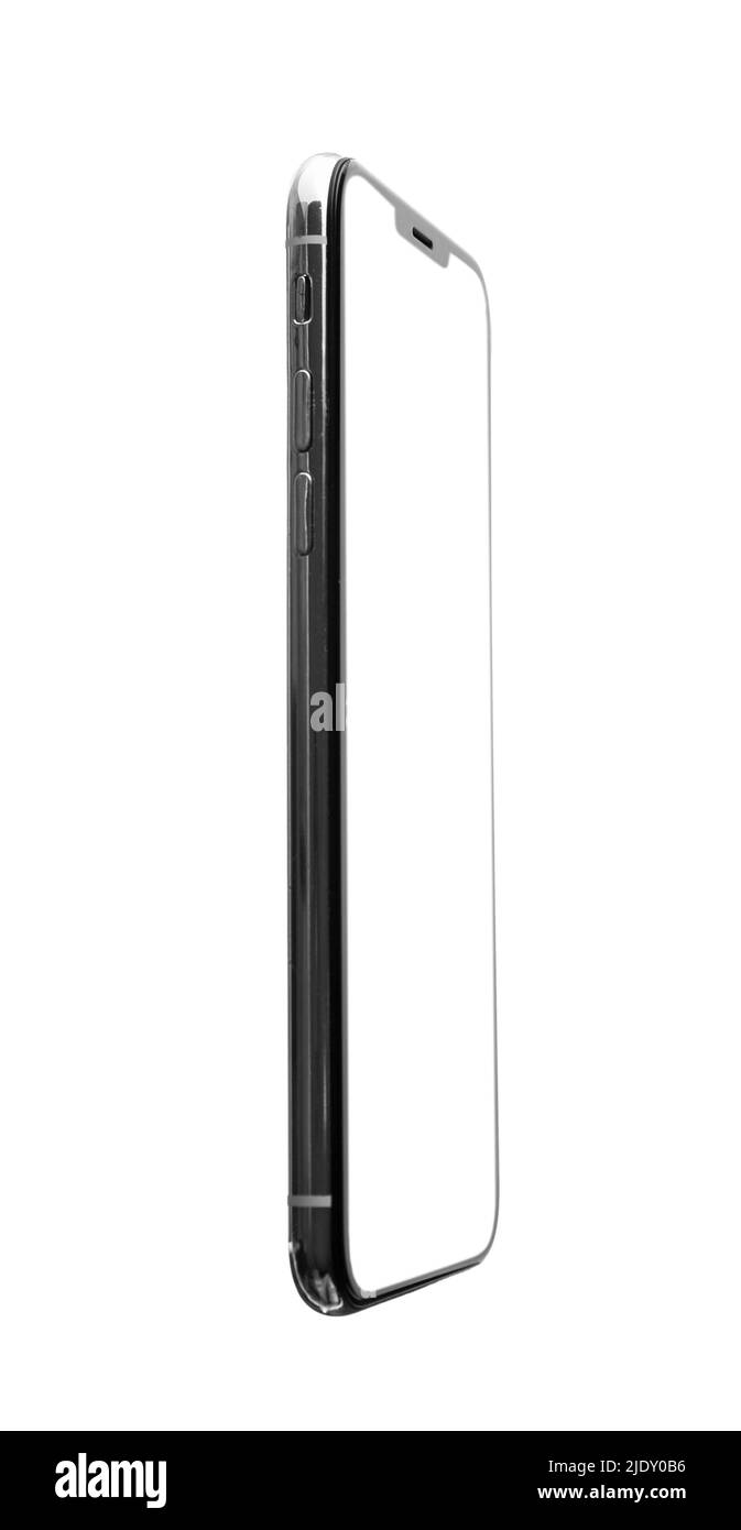 Modern smartphone on white background Stock Photo - Alamy