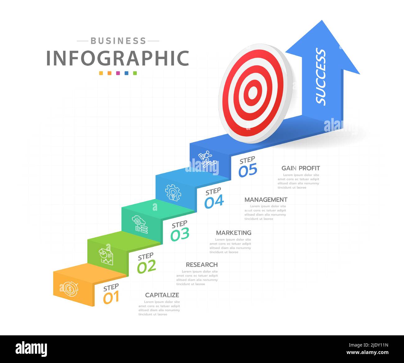 Infographic template for business. 5 Steps Modern Stair diagram with ...