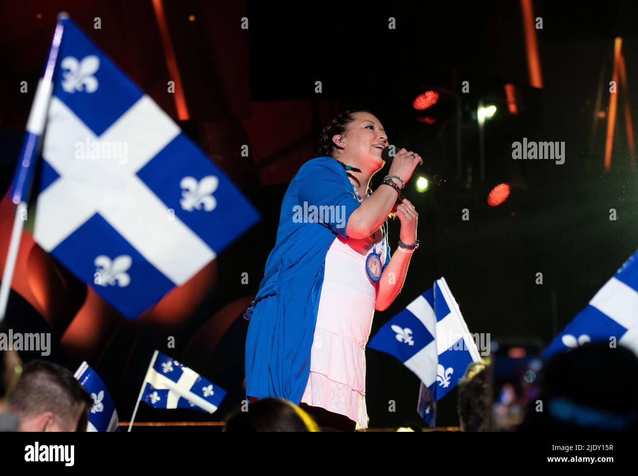 First Nations singer Laura Niquay performs during the Fete Nationale ...