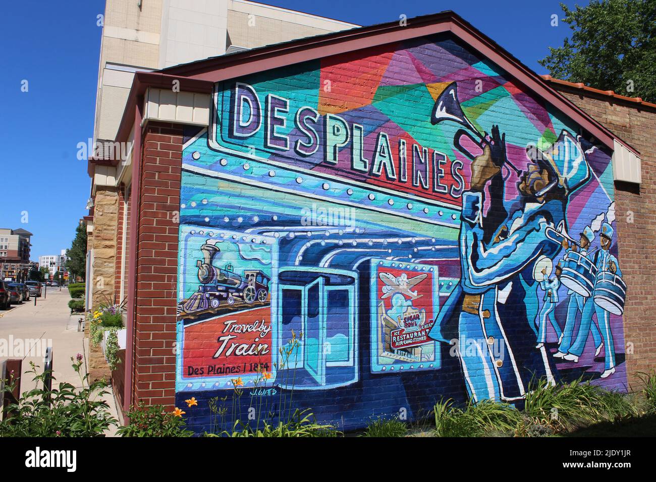 Colorful Des Plaines, Illinois mural with band Stock Photo - Alamy