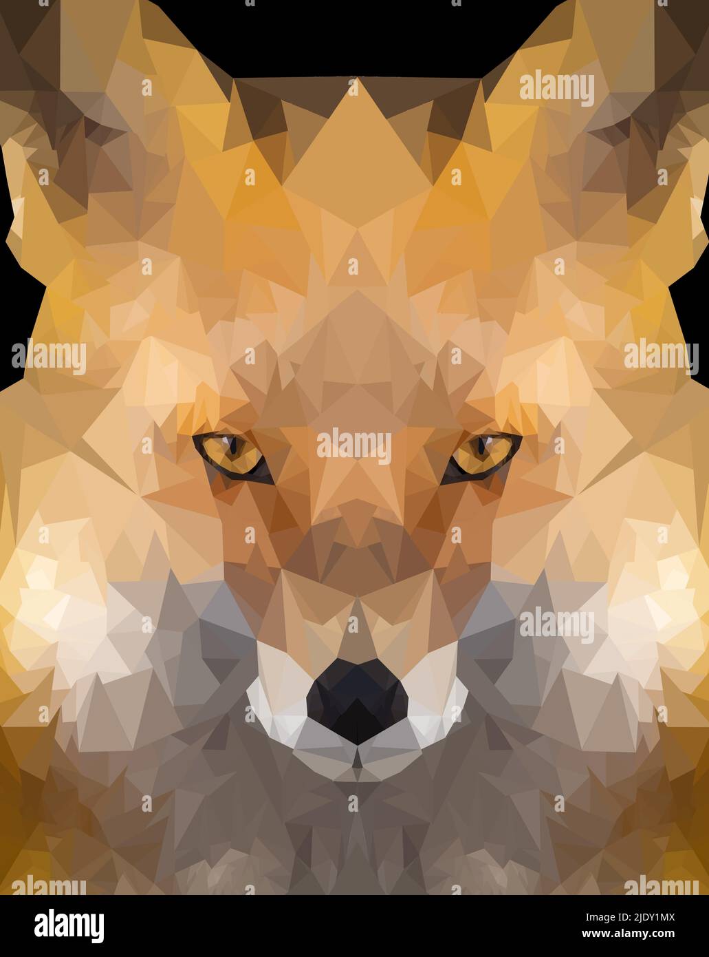 Poly, geometric, crystal style fox design illustration in bright orange ...