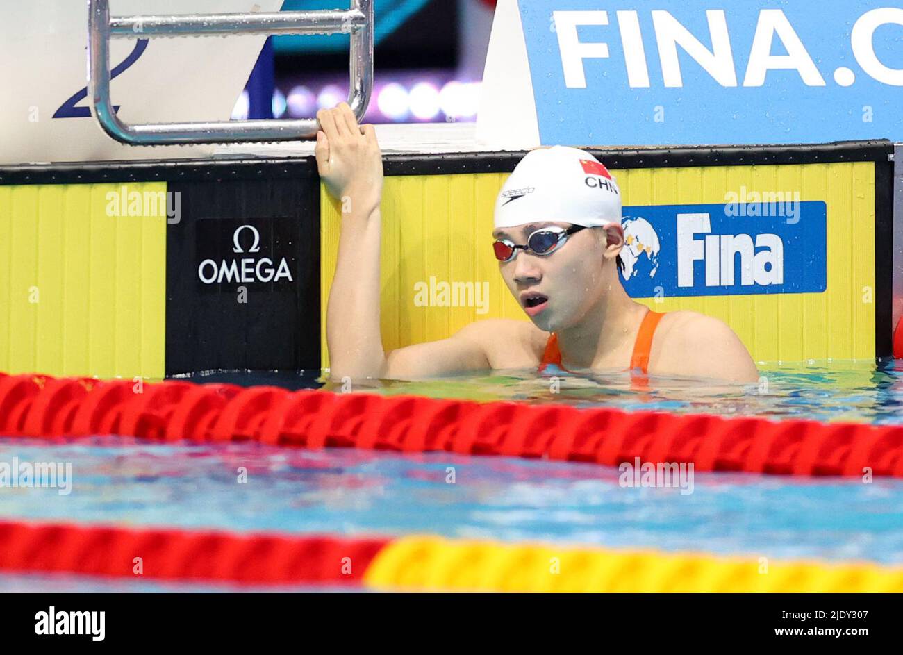 Budapest, Hungary. 23rd June, 2022. Cheng Yujie of China reacts after ...