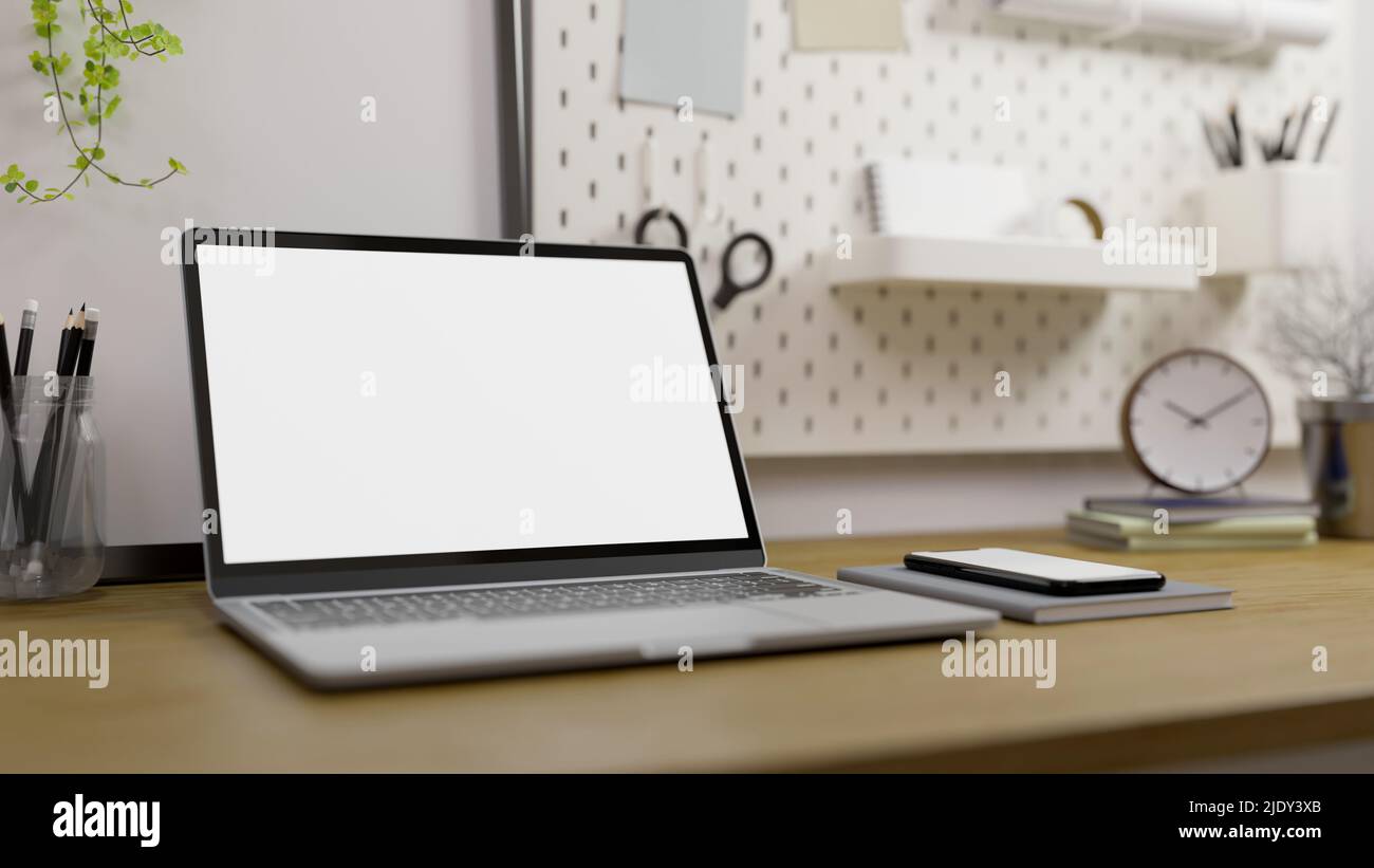 Modern high school or college student home workspace with portable ...