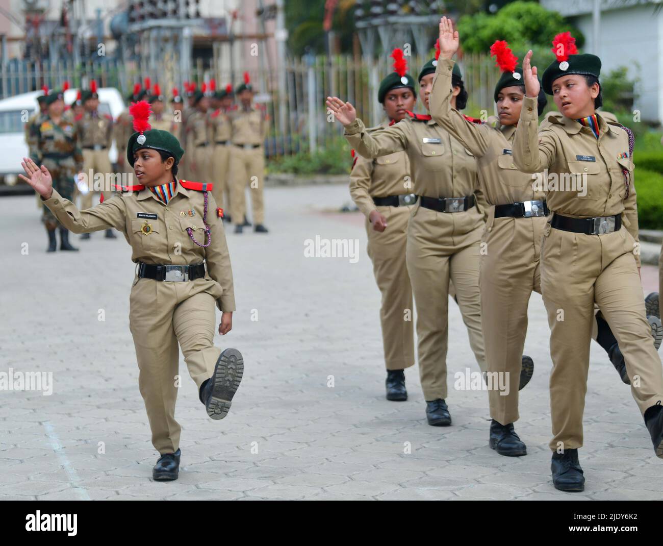 The NCC cadets (National cadets Corps) perform drills during a combined ...