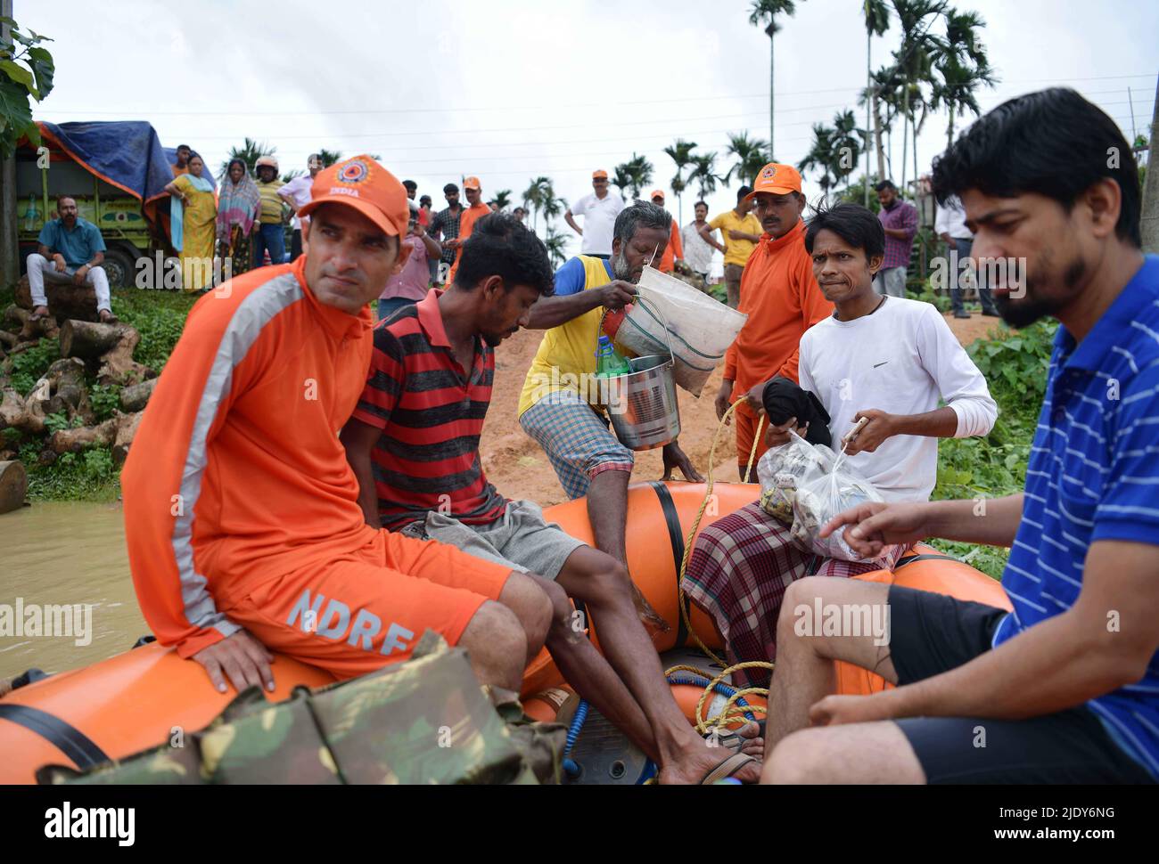 The NDRF (National Disaster Response Force) personnel rescue people ...