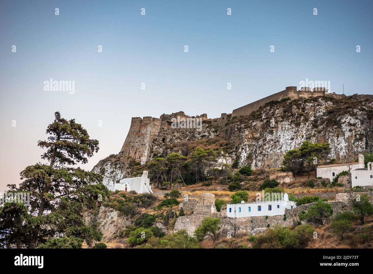 Aerial panoramic view over Chora, Kythira and the Castle in Kythira ...