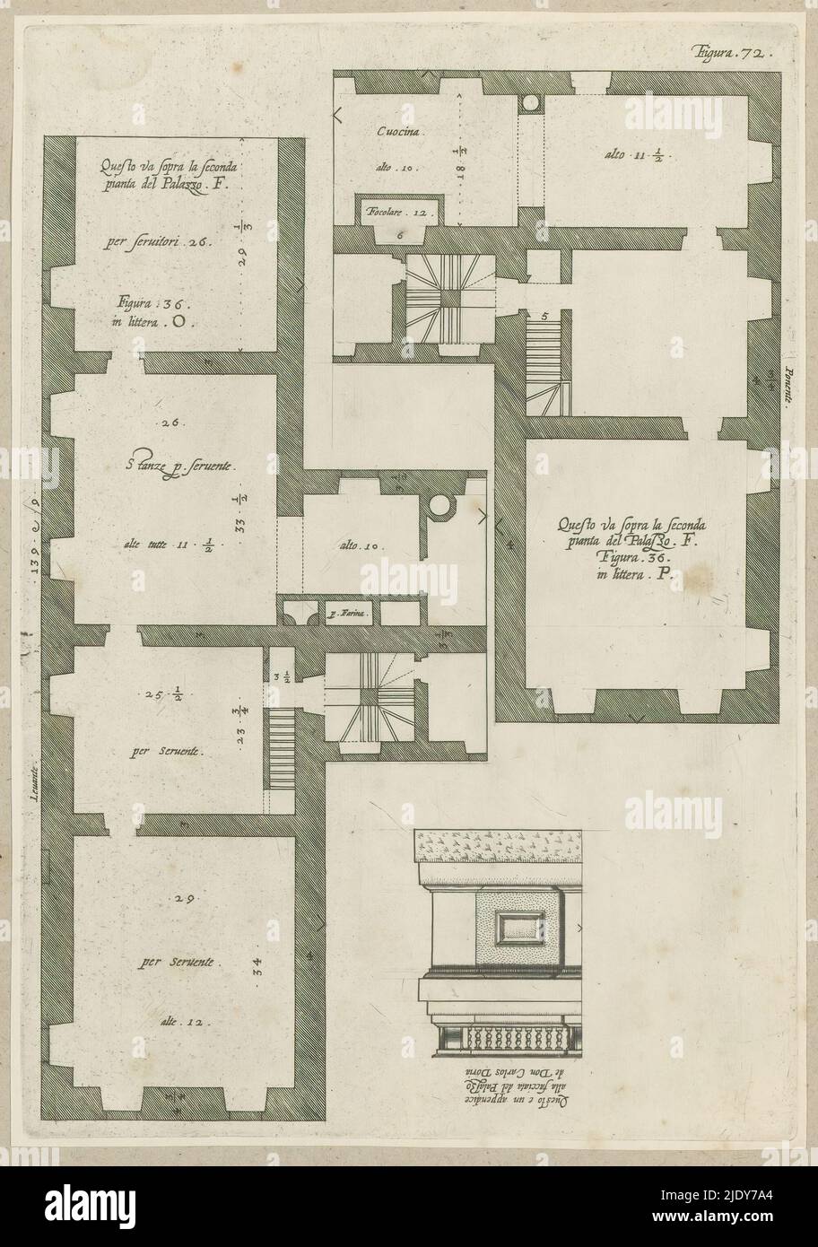 Plan of the entresol of Palazzo Spinola and detail of the uprising of ...