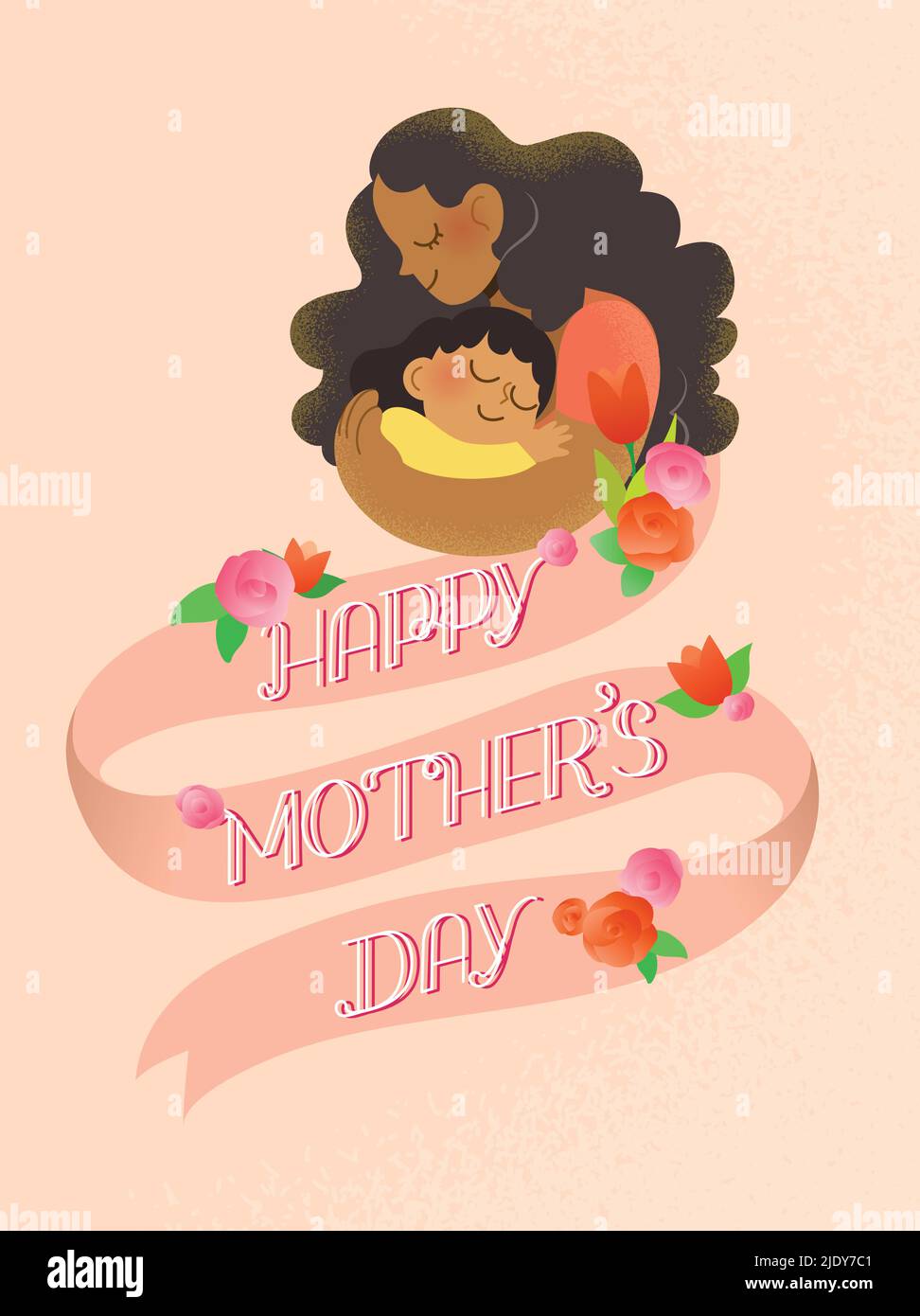 Happy Mother's Day vector card celebration illustration. Smiling afro ...