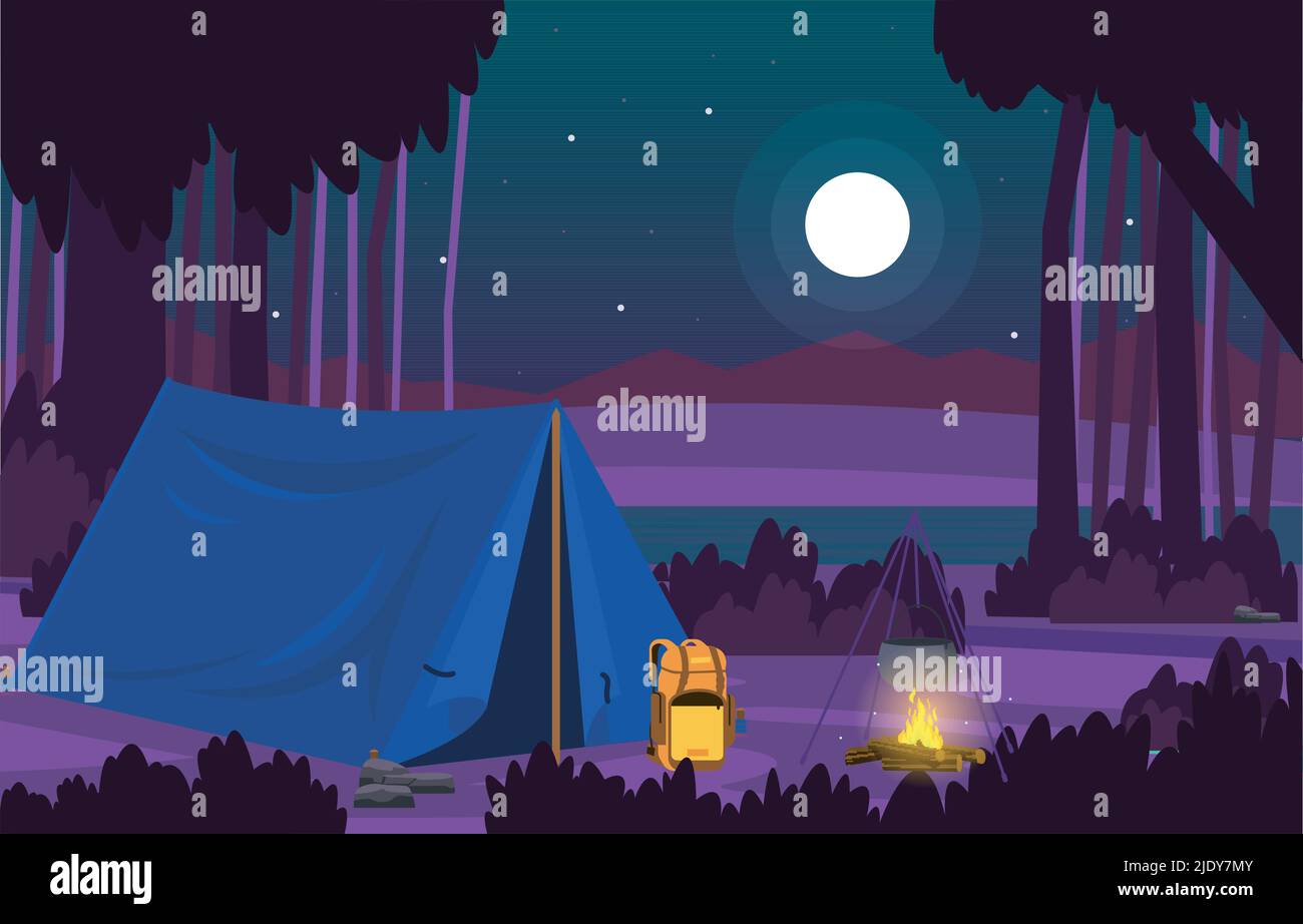 Holiday Night Camp Tent Outdoor Adventure Nature Landscape Stock Vector ...