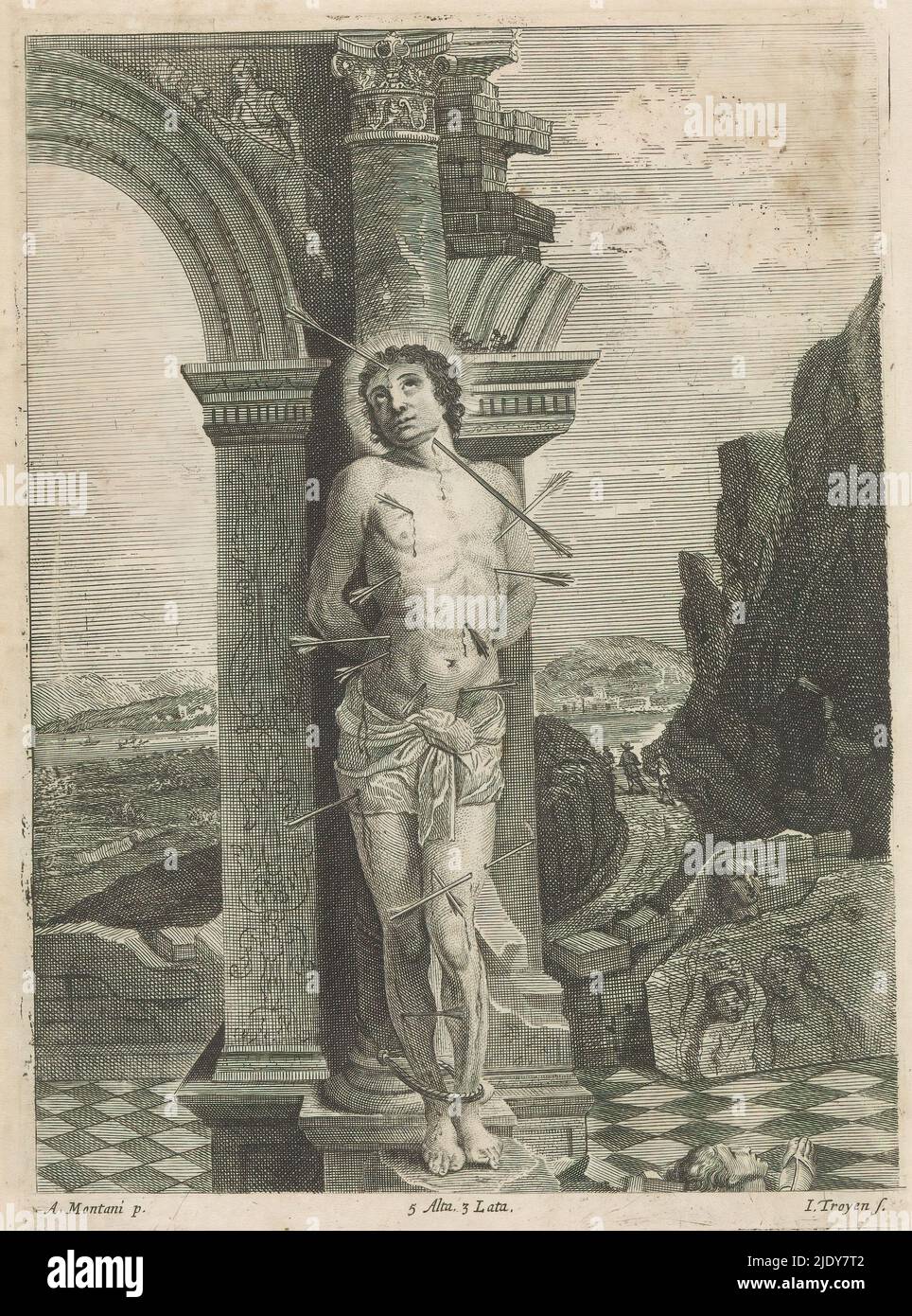 Martyrdom of Saint Sebastian, Saint Sebastian is tied to the column of ...