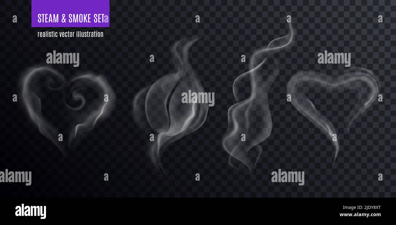 Steam smoke realistic set of four various vapour fume shapes on ...