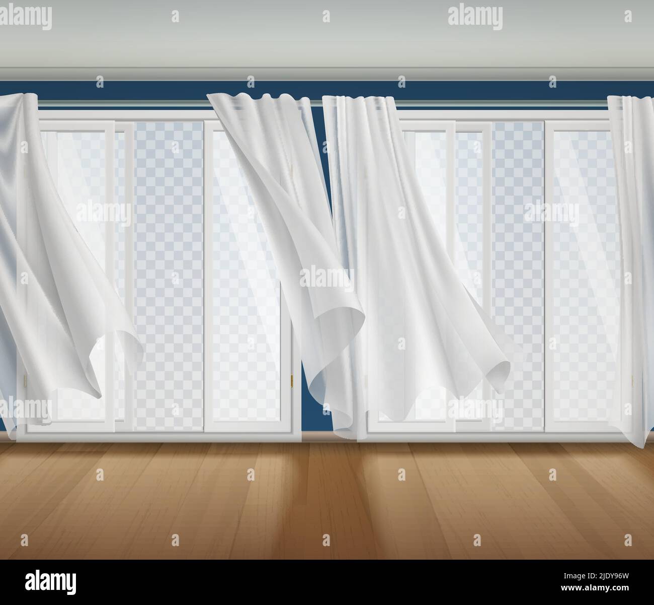 Open window billowing curtains transparent composition with indoor ...