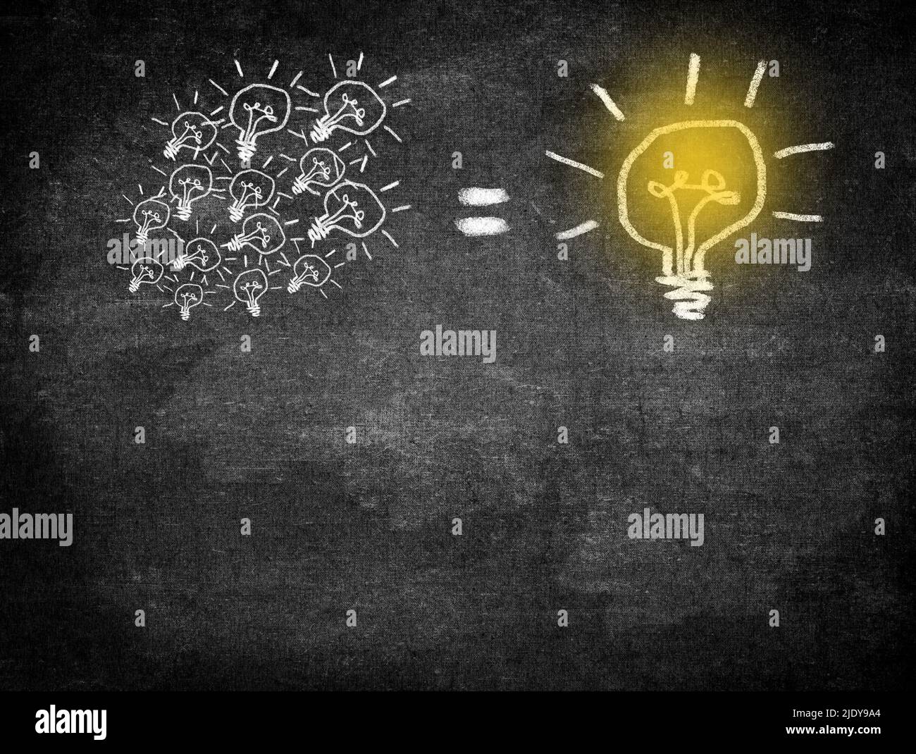 Hand drawing chalk bulb on blackboard. Creativity idea and inspiration ...