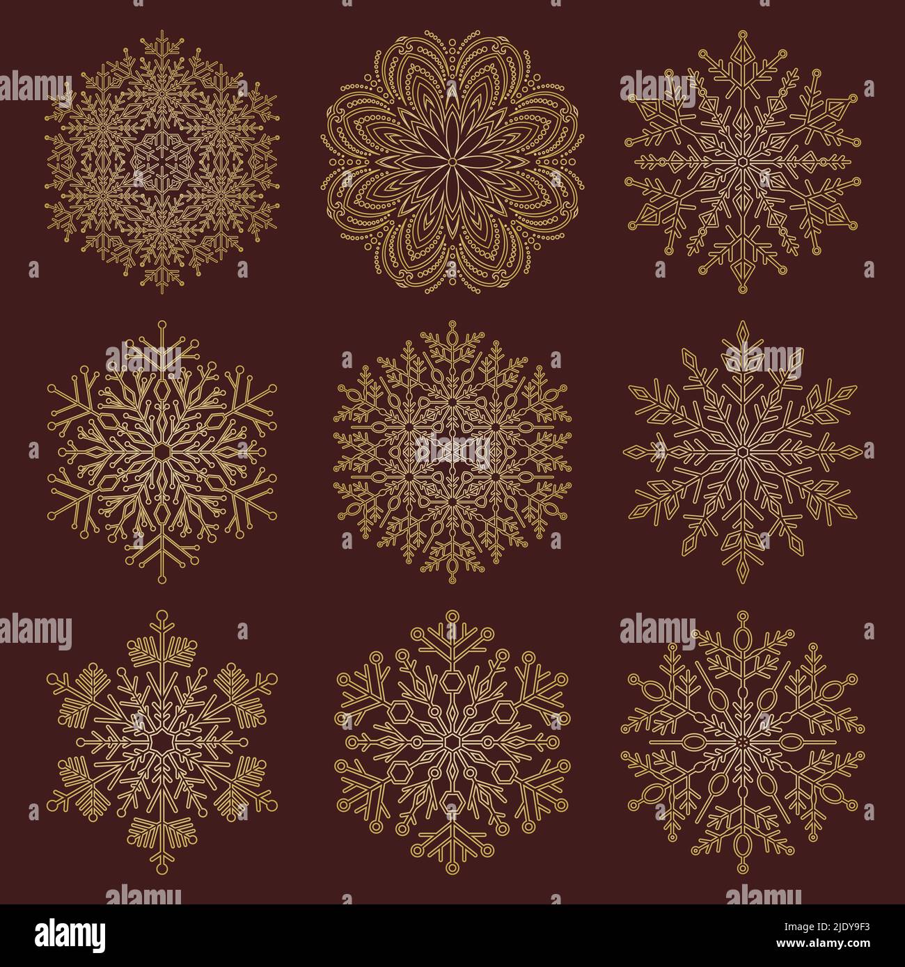 Set of snowflakes. Golden winter ornaments. Snowflakes collection ...