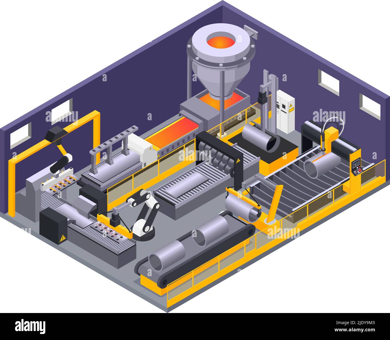 Isometric composition with automated machinery for metalworking 3d ...