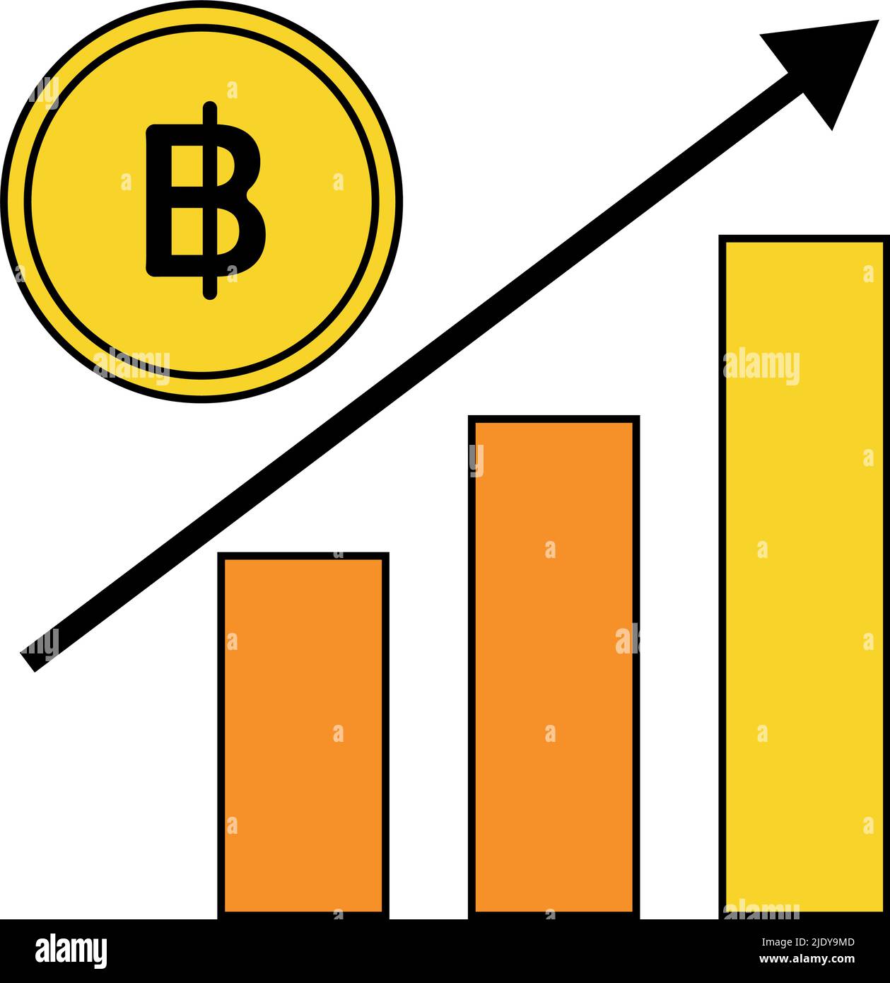 Bar graph icon of Thai baht price increase. Editable vector Stock ...
