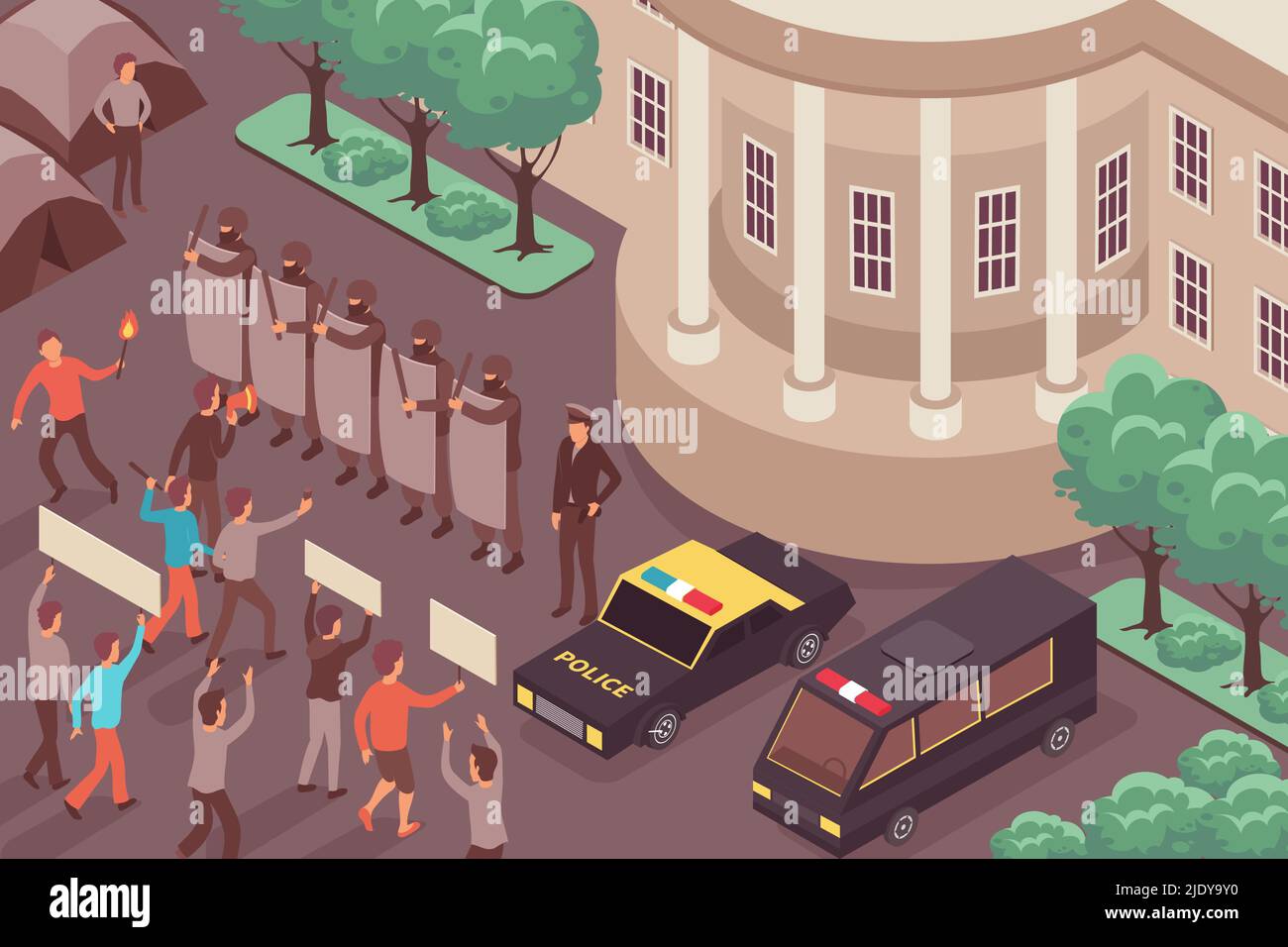 People organizing protest in front of town hall 3d isometric vector ...