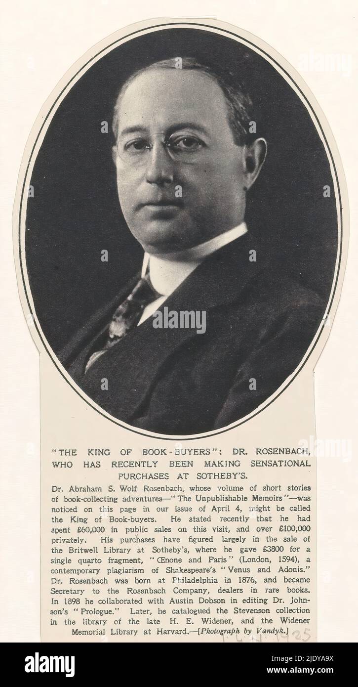 Portrait of Abraham Simon Wolf Rosenbach, 'The King of Book-Buyers': Dr ...