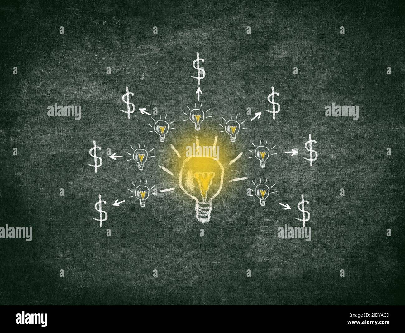 Creativity concept for get money ideas.Light bulbs chalk doodle on ...