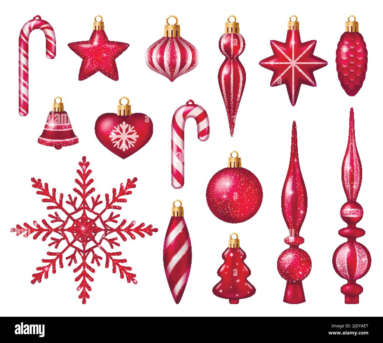 Realistic set of glowing red and white toys for decorating christmas ...