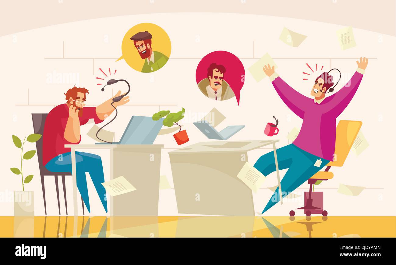 Call center real time online service flat comic composition with ...