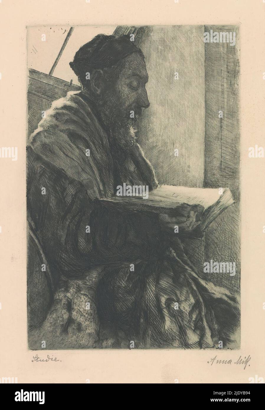 Reading Jew, Study (title on object), Portrait of a reading Jew holding ...