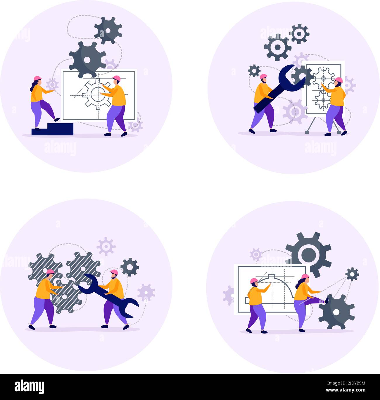 Engineering concept icons set with project planning symbols flat ...
