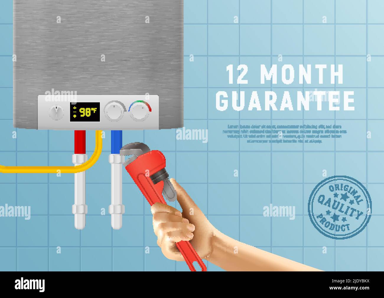 Realistic water heater boiler domestic plumbing advertising poster with ...