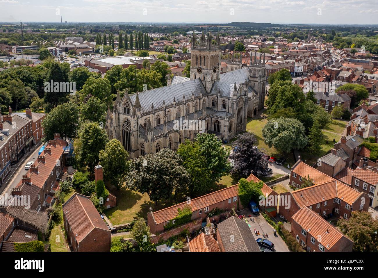 SELBY, UK - JUNE 21, 2022. An aerial skyline of Selby in North ...