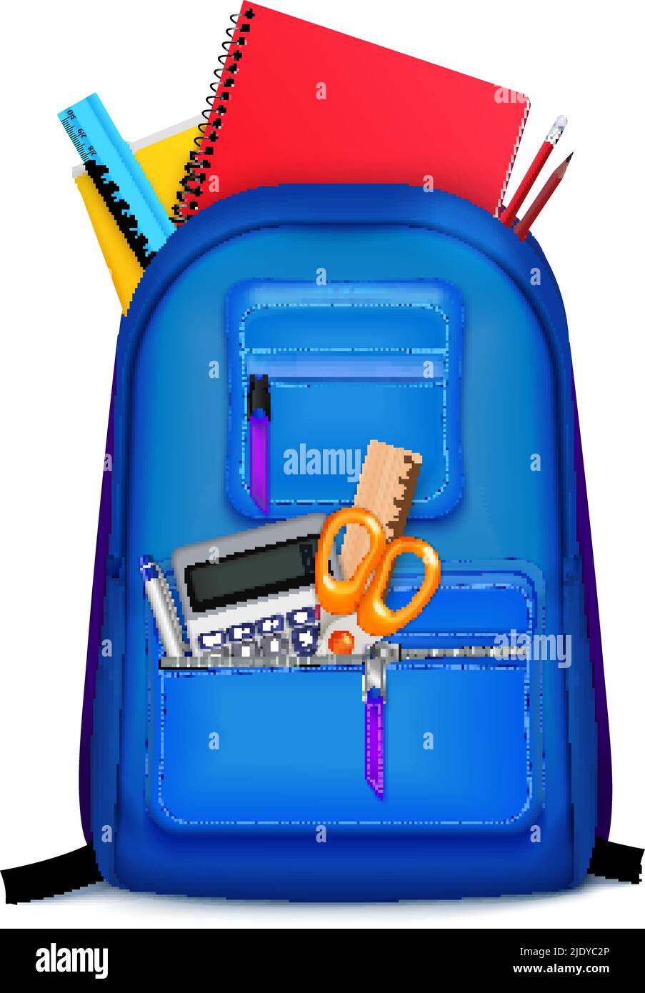 School backpack stationery composition with set of realistic scholar ...
