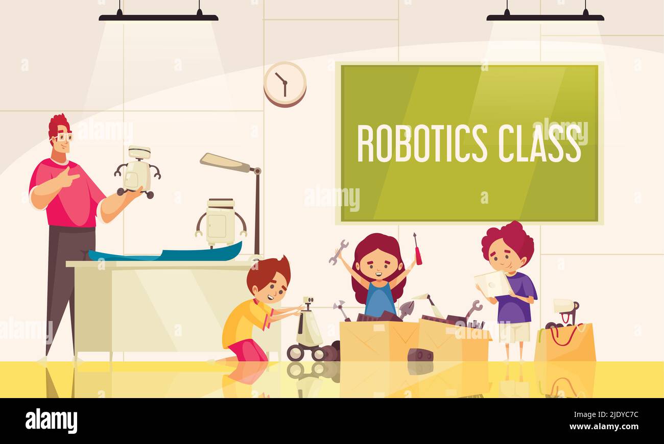 Robotics class background with little children children creating ... Robotics class background with little children children creating ...