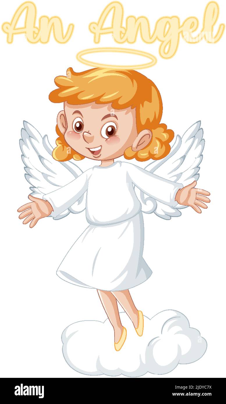 Cute angel cartoon character in white dress on white background ...