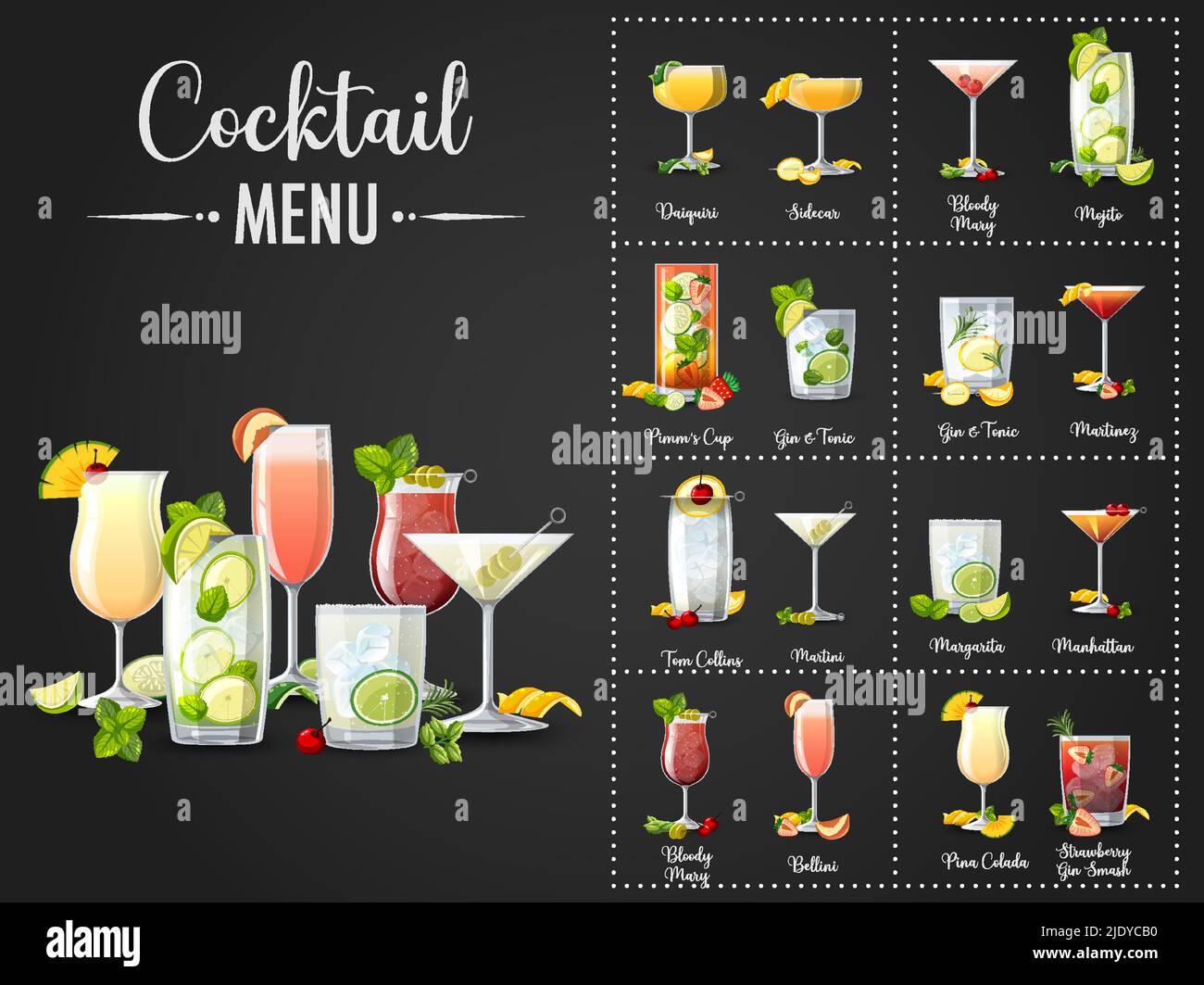 A printed menu of cocktails illustration Stock Vector Image & Art - Alamy