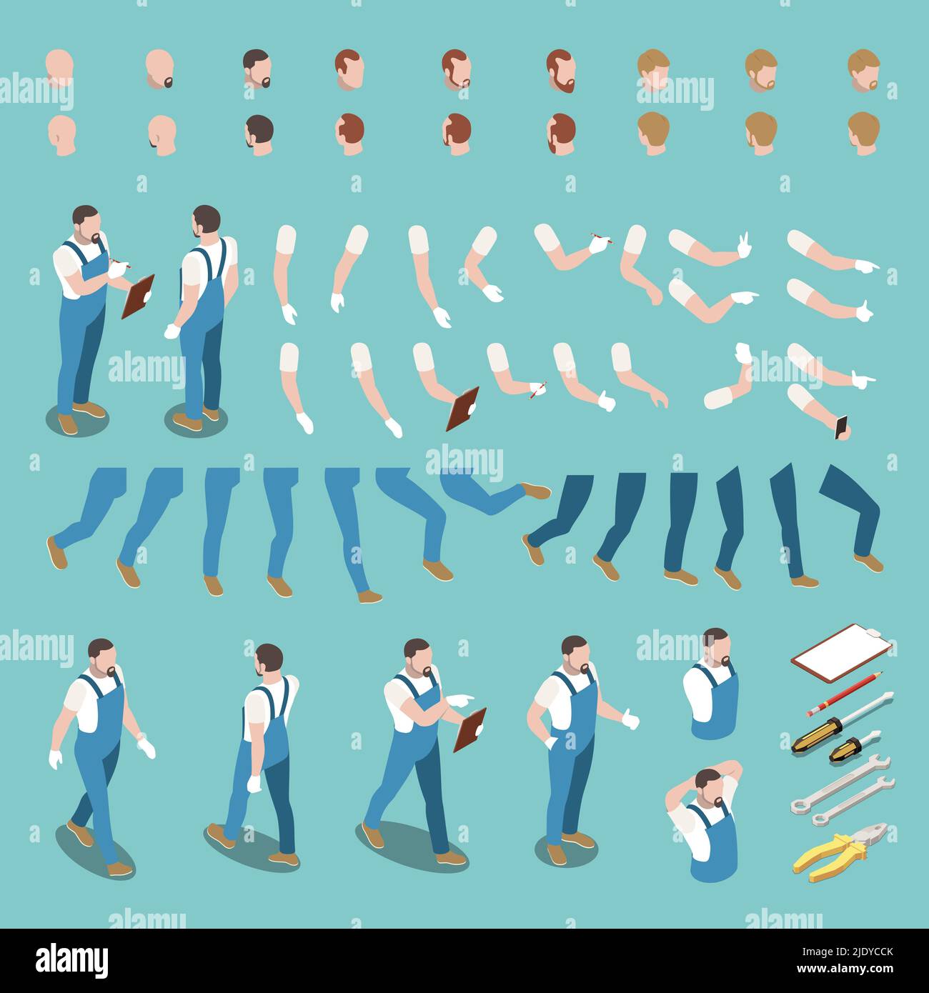 Isometric character constructor set with male heads arms legs bodies ...
