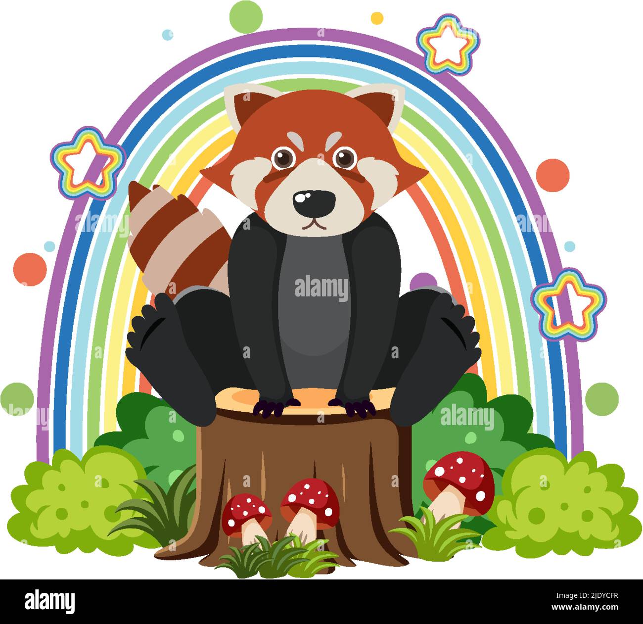 Cute red panda on stump in flat cartoon style illustration Stock Vector ...