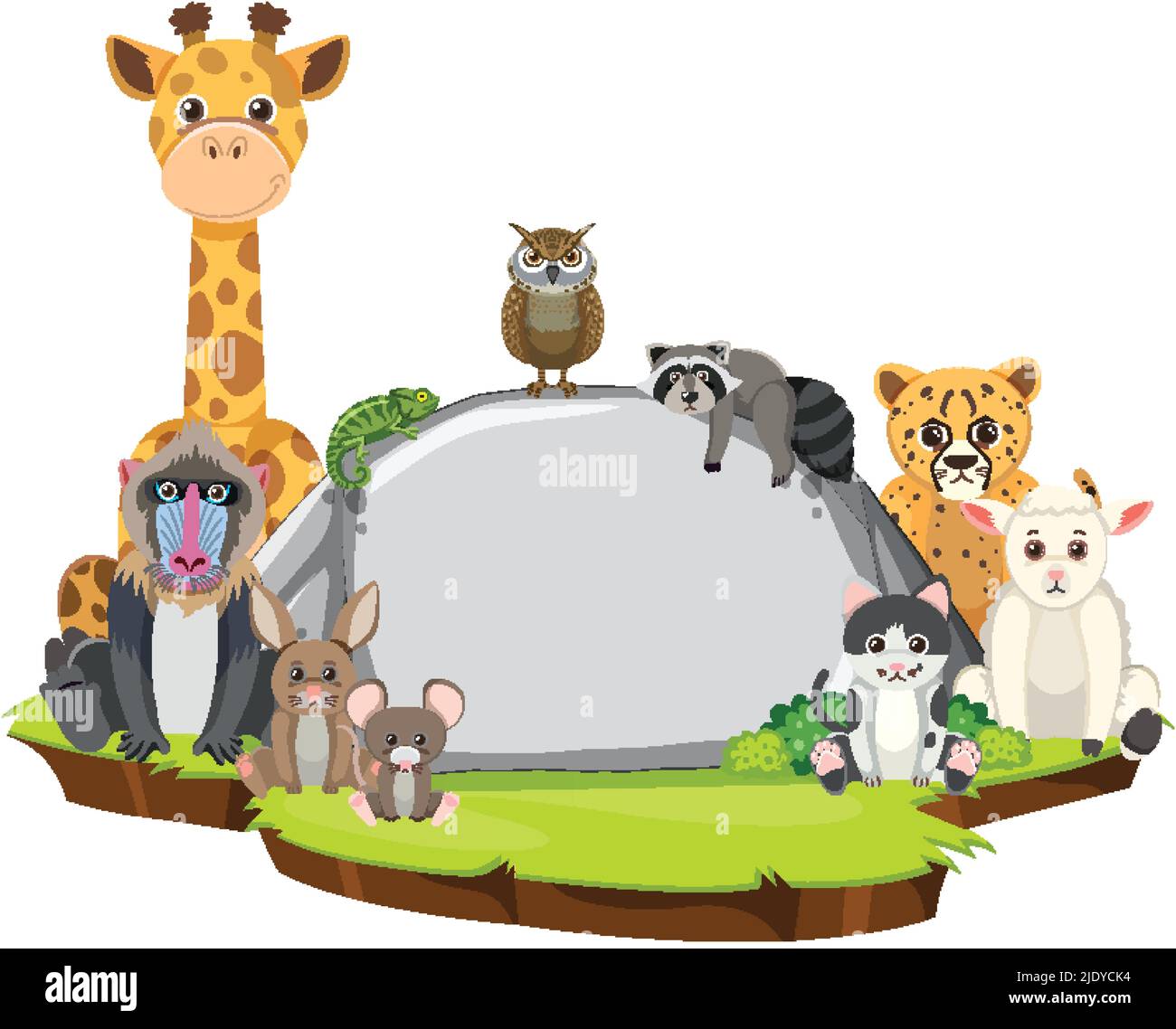 Wild animals with blank board template illustration Stock Vector Image ...