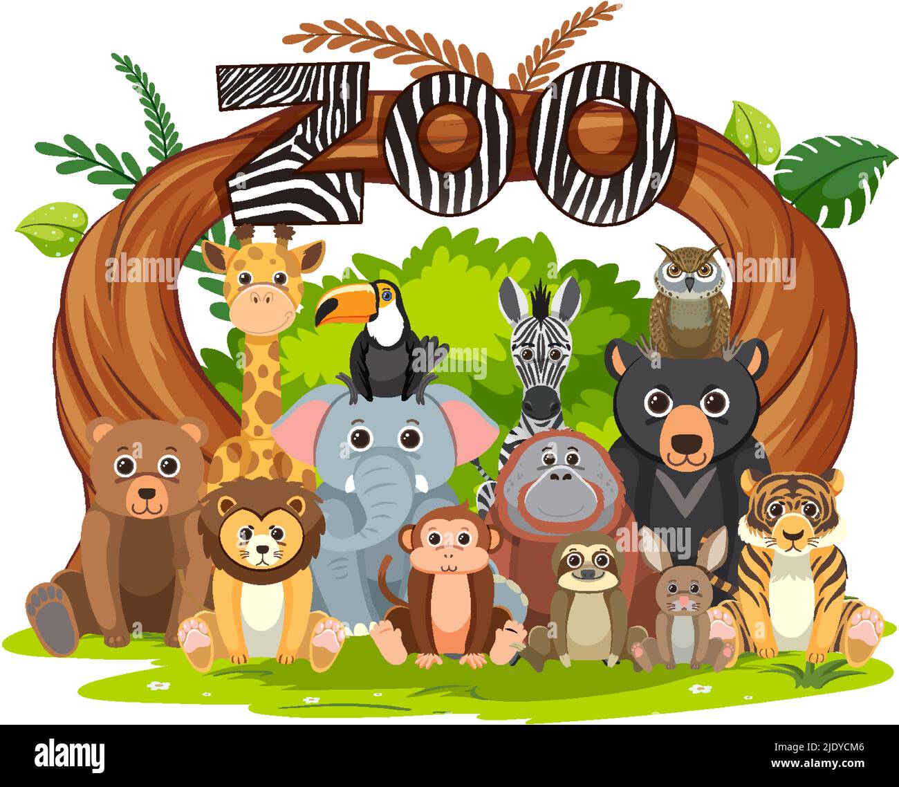 Zoo animals group in flat cartoon style illustration Stock Vector Image ...
