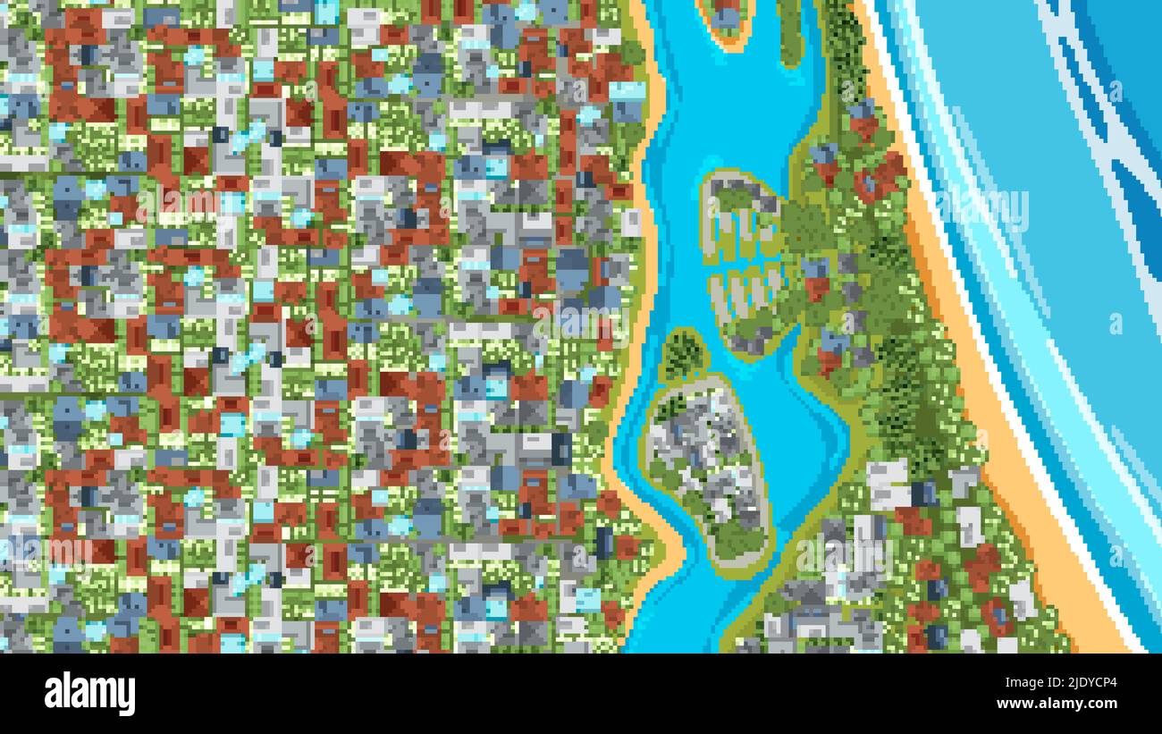 Aerial view of beach town illustration Stock Vector Image & Art - Alamy