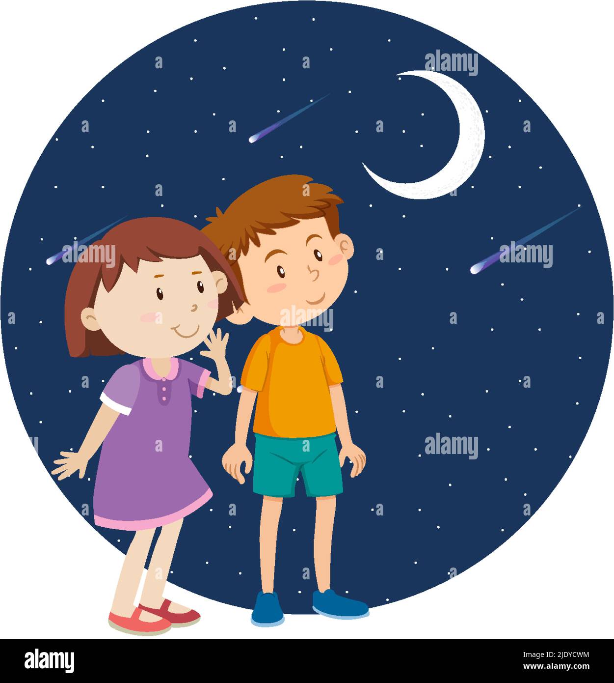 Two kids looking at the moon illustration Stock Vector Image & Art - Alamy