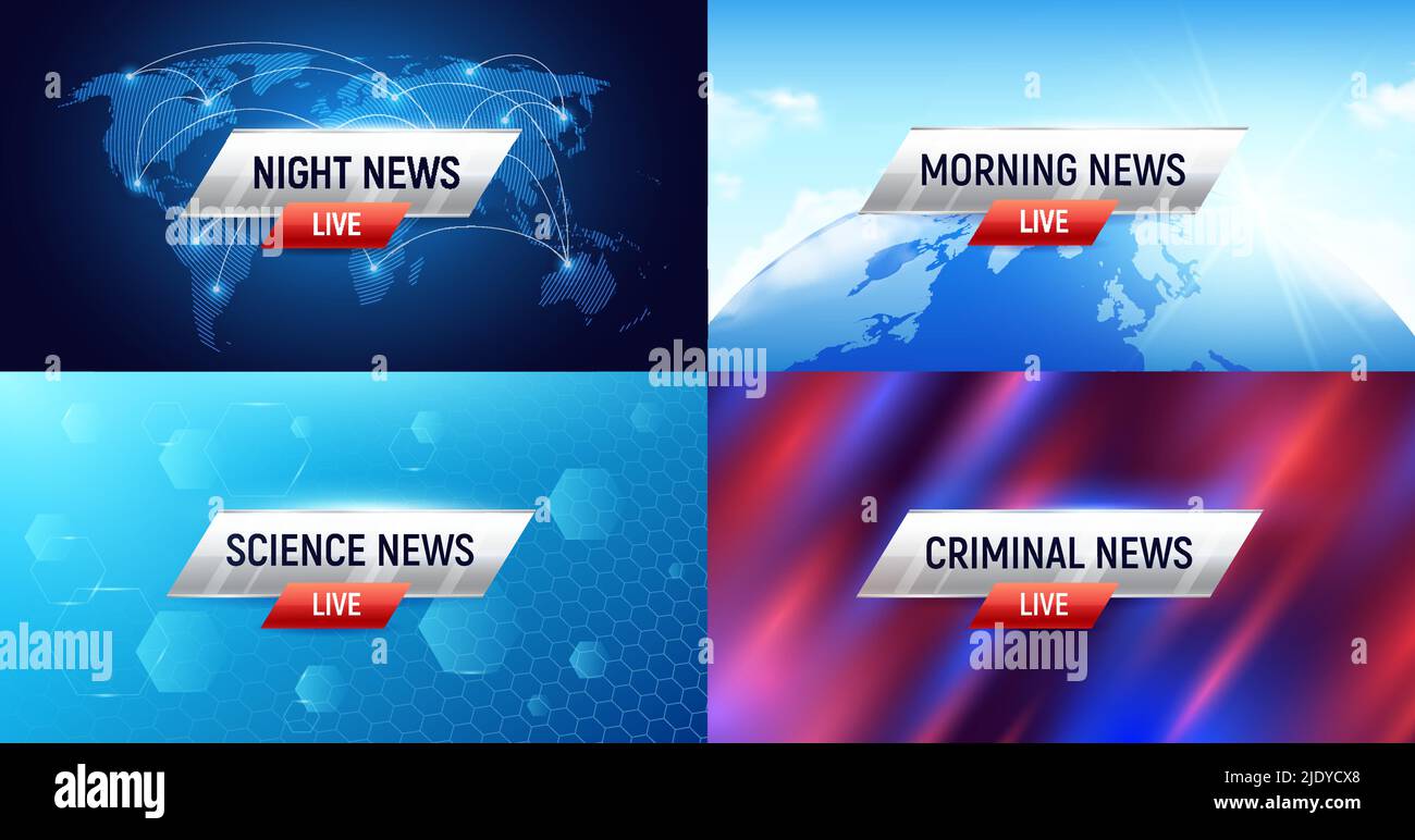 Breaking news set of four horizontal compositions with editable text ...